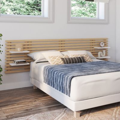 Tête de lit suspendue en lattes AVA 240 cm bois clair et étagères ...
