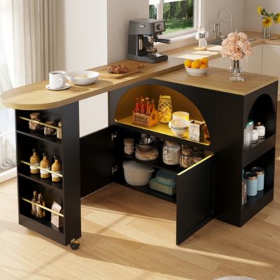 Table Bar Extensible - Meuble Bar Mobile avec LED et Rangement, Portes ...