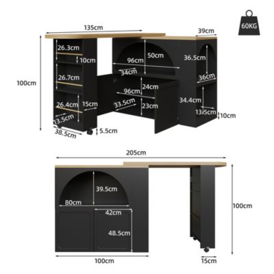 Table Bar Extensible - Meuble Bar Mobile avec LED et Rangement, Portes ...