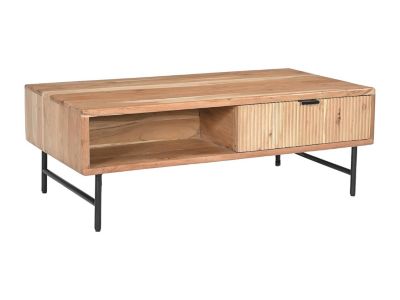 Table basse avec 2 tiroirs et 2 niches en bois d'acacia et métal noir ...