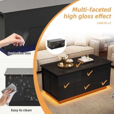 Table Basse - avec 2 Tiroirs et Hauteur Réglable, éclairage LED ...