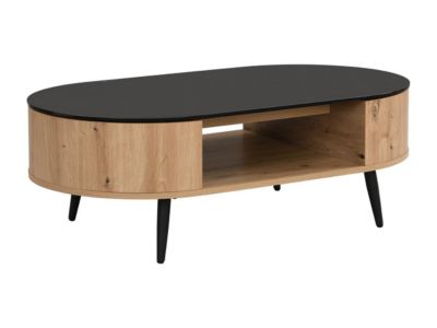 Table basse avec plateau pivotant et 3 niches en MDF et verre trempé ...
