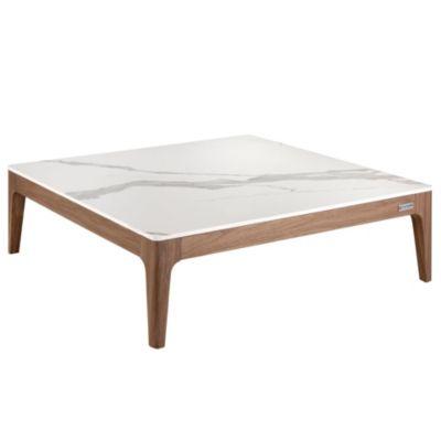 Table Basse Carrée en Porcelaine et Noyer au Design Moderne