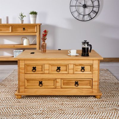 Table basse coffre en pin TEQUILA style mexicain, avec 5 tiroirs ...