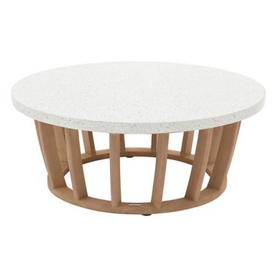 Table basse de jardin ronde en bois et béton Marron, H. 40 cm, LEMINDO