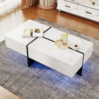 Table Basse Moderne Effet Marbre Blanc - LED Contrôlé via APP - 3 ...