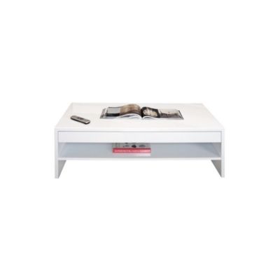 Table basse TRIGO blanc - 1 tiroir avec compartiments - 118 x 58 x 39 cm