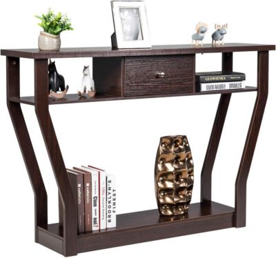 Table Console en MDF Anti Bascule avec Tiroir et 3 étagères Console ...