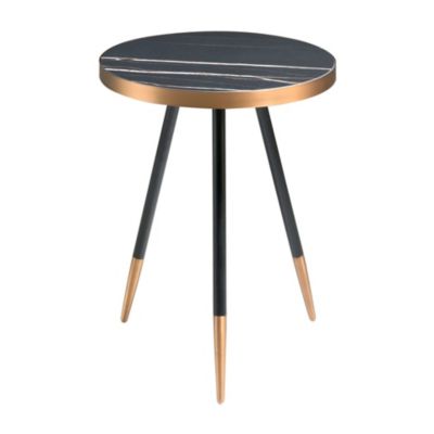 Table d'angle ronde en marbre noir et acier inoxydable pour un salon ...