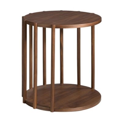 Table d'angle ronde en noyer naturel pour un intérieur moderne et élégant