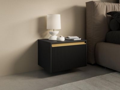 Table de chevet suspendue ou à poser avec 1 tiroir - MDF - Noir et doré ...