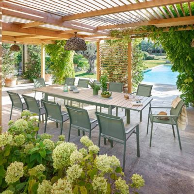 Table de jardin 12 places Evasion extensible beige lin - Hespéride