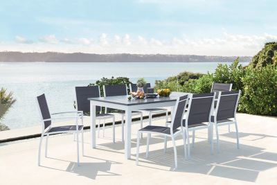 Table de jardin extensible et 8 chaises alu/toile PVC blanc - AREZZO ...