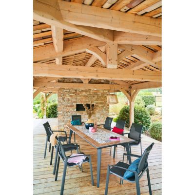 Table de jardin fixe en acier 8 places Gris, L. 213 x l. 92 x H. 74 cm ...
