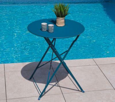 Table de jardin pliante en acier coloris bleu canard 2 places capri ...