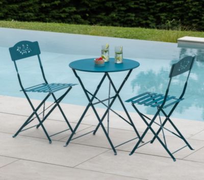 Table de jardin pliante en acier coloris bleu canard 2 places capri ...