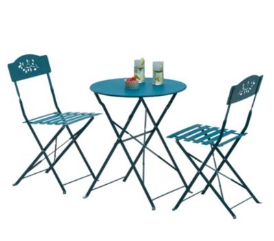Table de jardin pliante en acier coloris bleu canard 2 places capri ...