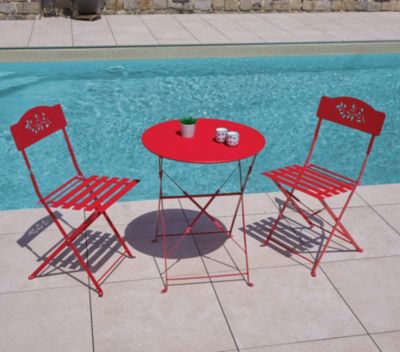 Table de jardin pliante en acier coloris bordeaux 2 places capri - Ozalide