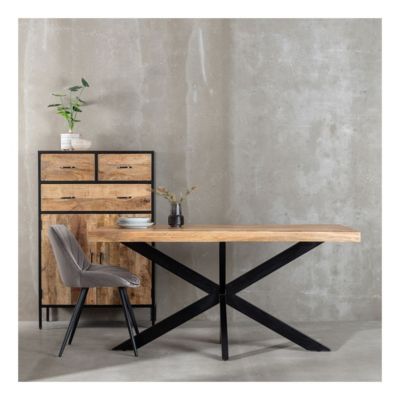 Table de repas rectangulaire 160 cm Bois Brut/Noir - AMANDIA