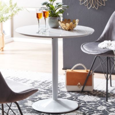 Table de salle à manger ronde 75x75x74cm blanc haute brillance table de ...