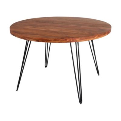 Table de salle à manger SILVA Bois massif dacacia et métal noir 120 cm ...