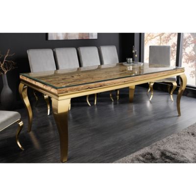Table de salle à manger VELENA Rectangulaire 200 cm Bois de teck, verre ...
