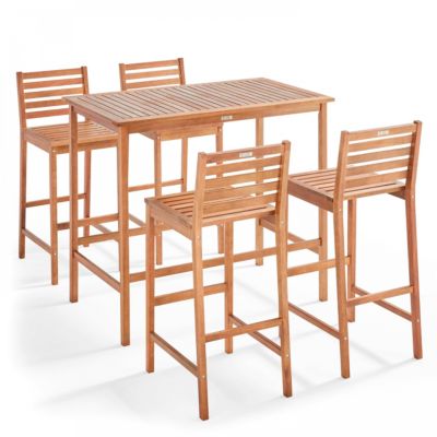 Table de terrasse haute en bois et 4 tabourets Oviala