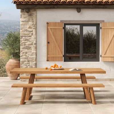 Table et bancs de jardin 10 personnes en bois - Luma
