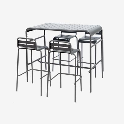 Table haute de jardin acier + 4 assises AMELIA anthracite. 4 chaises ...
