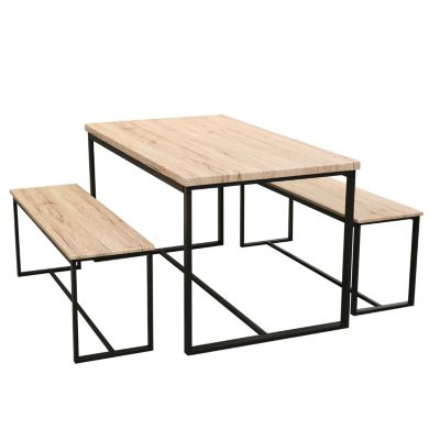 Table à manger avec 2 bancs design industriel Noir, L. 140 x l. 80 x H ...