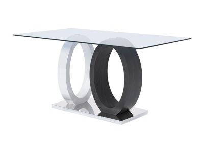 Table à manger AYANE - 6 personnes - Verre trempé et MDF - Gris & Blanc