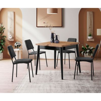 Table à manger extensible 4 personnes style industriel bois et noir 80 ...