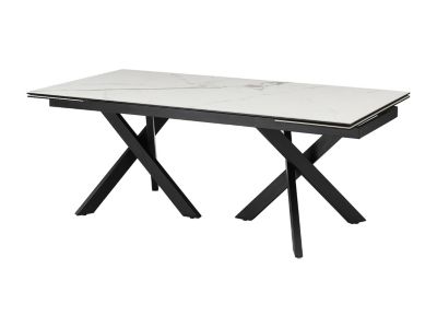 Table à manger extensible 8 à 12 personnes en verre trempé et céramique - Effet marbre blanc et ...