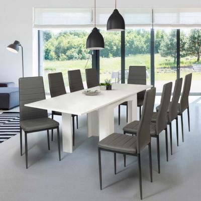 Table à manger extensible rectangle DONA 4-10 personnes blanche 110-220 cm