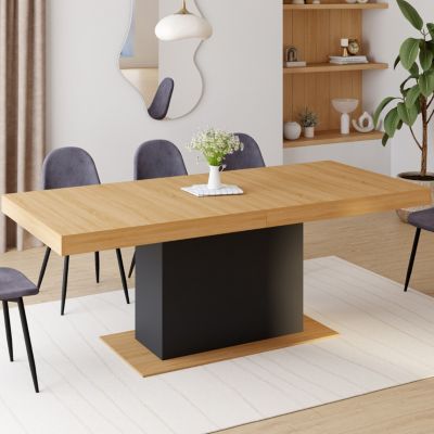 Table à manger extensible rectangle EDEN 8-12 personnes bois et noir ...