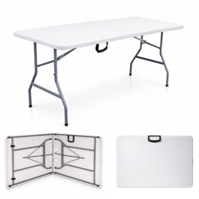 Table pliante jardin 180 x 74 cm blanche 8 places, légère, avec poignée ...