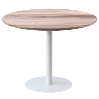 Table ronde 120cm - pied blanc, plateau chêne tages - Restootab