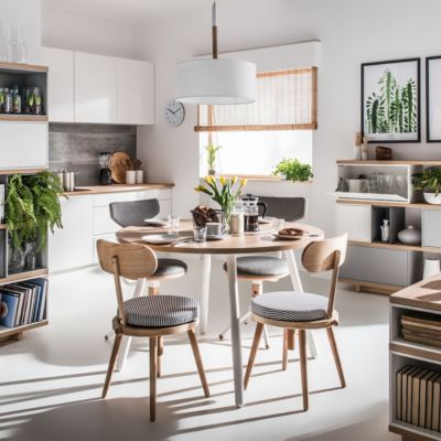 Table ronde 120cm Vox Balance Blanc et bois