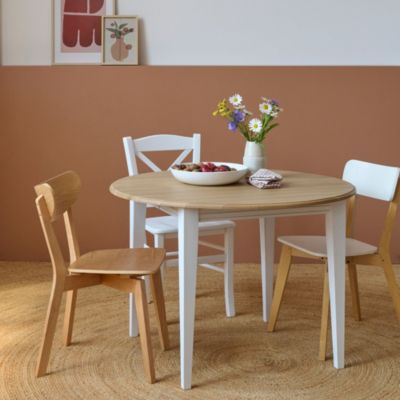 Table ronde 6 pieds fuseau D115 + 3 rallonges bois