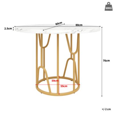 Table ronde 80 x 80 cm plateau MDF effet marbre pieds dorés design ...