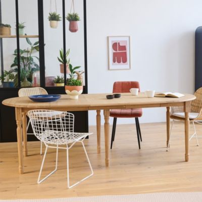 Table ronde en bois 6 pieds tournés D105 + 3 rallonges bois