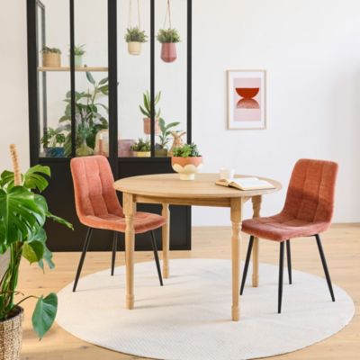 Table ronde en bois 6 pieds tournés D105 + 3 rallonges bois