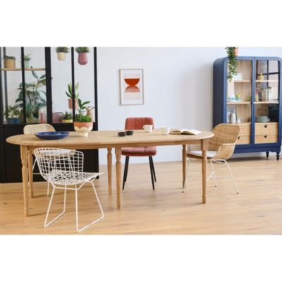 Table ronde en bois 6 pieds tournés D105 + 3 rallonges bois