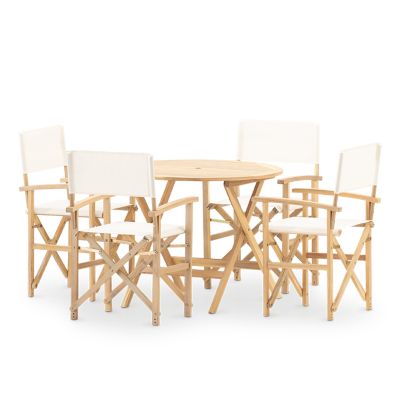 Table ronde pliante ensemble jardin 90cm + 4 chaises directeur brut - Java Light
