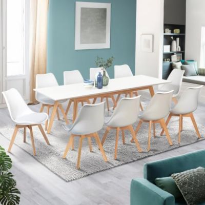 Table scandinave Extensible Rectangle 6-10 Personnes Blanche 160-200 cm