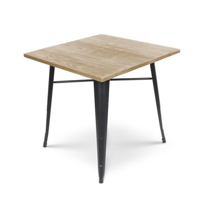 Table style industriel en métal noir mat et bois clair 80x80 cm