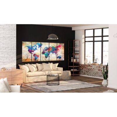 Tableau Cartes du monde World Map: Colourful Ink Blots 200x80 cm