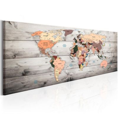 Tableau Cartes du monde World Maps: Wooden Travels 135x45 cm