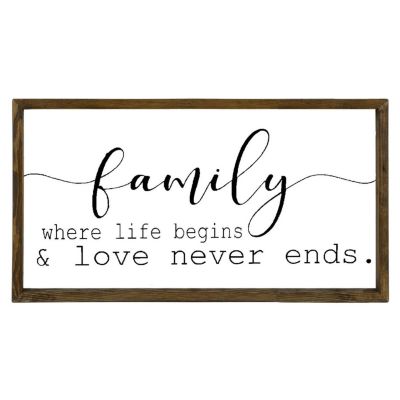 Tableau Family en bois - 50 x25 cm - Blanc et noir
