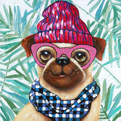 Tableau peinture chien à lunettes 70 x 70 cm - LOULOU DOG | Castorama